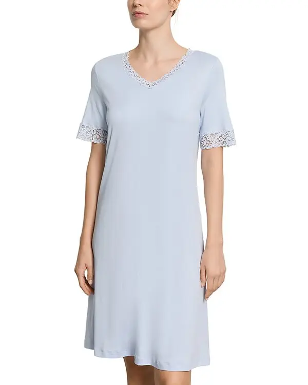 Hanro Moments Short Sleeve Nightgown - Blue Dove