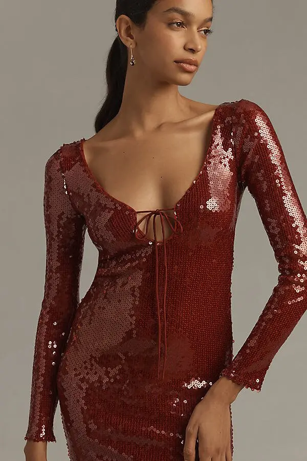 Bardot Verona Long-Sleeve Sequin Midi Dress In Purple - 83% Off |  Editorialist