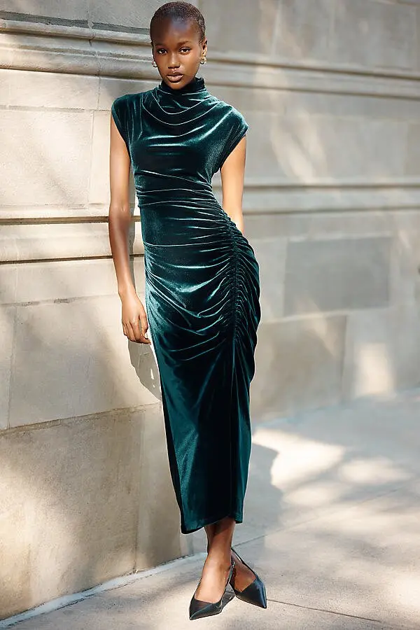 Anthropologie The Maya Stretch Velvet Dress - Emerald