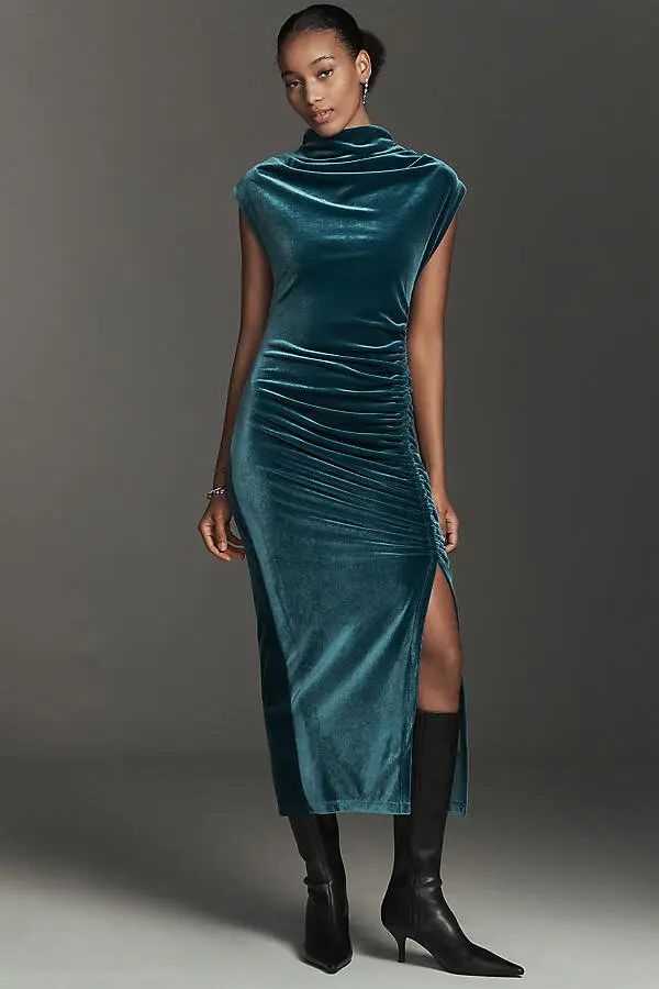 Anthropologie Maya Stretch Velvet Cowl-Neck Dress In Petrol Green - 59% Off  | Editorialist