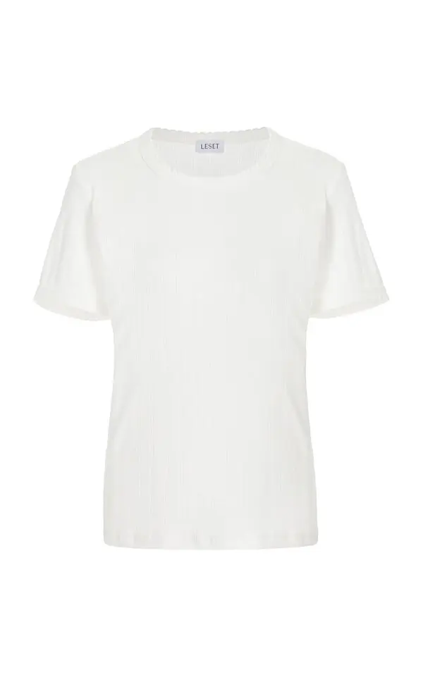 LESET Pointelle-knit Cotton Crewneck T-shirt - White