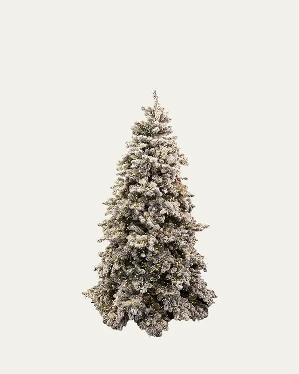 BARCANA Snowy Royal Majestic Pine Pre-lit Christmas Tree W/ Cluster Warm White Led Lights, 7.5 - Flocked