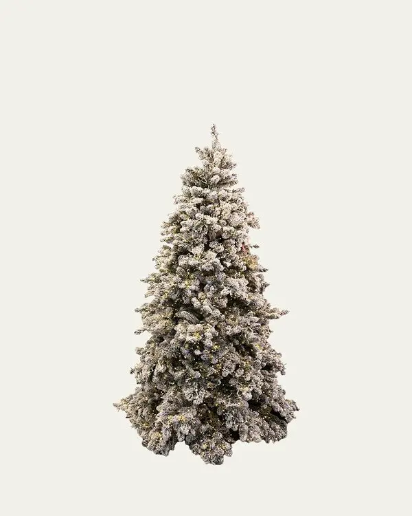 BARCANA Snowy Royal Majestic Pine Pre-lit Christmas Tree W/ Cluster Warm White Led Lights, 9 - Flocked