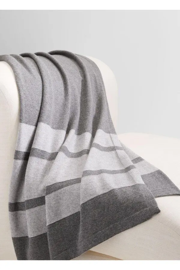 Vince Cashmere Jersey Stripe Throw - Gray