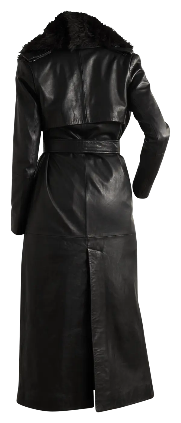 Nour Hammour Dakota Belted Leather Coat With Shearling Trim - Black