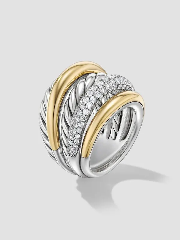 David Yurman Dy Mercer Multi Row Ring In Sterling - Diamond