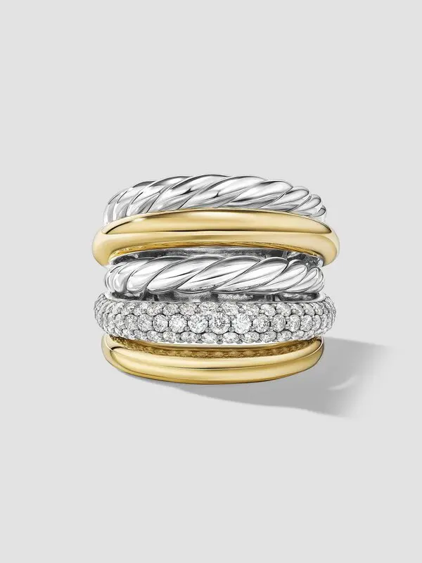 David Yurman Dy Mercer Multi Row Ring In Sterling - Diamond