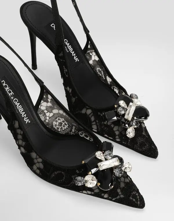 Dolce & Gabbana Rainbow Lurex Lace Slingbacks - Black