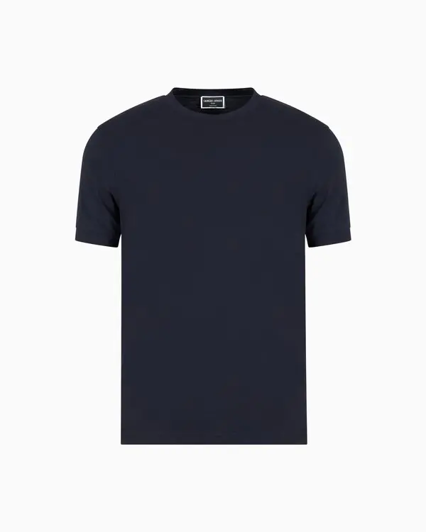 Giorgio Armani Icon Crew-neck T-shirt In Stretch Viscose Jersey - Navy Blue