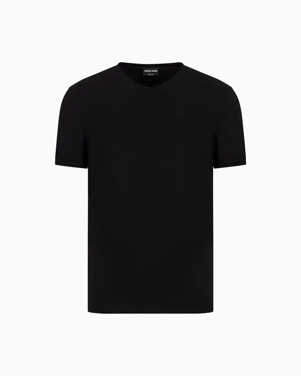 Giorgio Armani V-neck T-shirt Icon In Stretch Viscose Jersey - Black