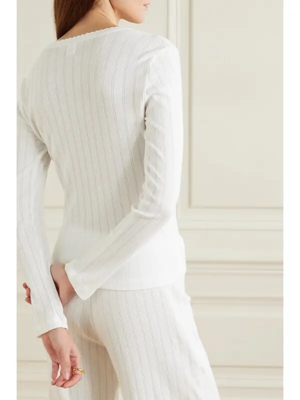 LESET Pointelle-knit Cotton-jersey Top - White