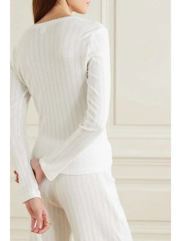 LESET Pointelle-knit Cotton-jersey Top - White