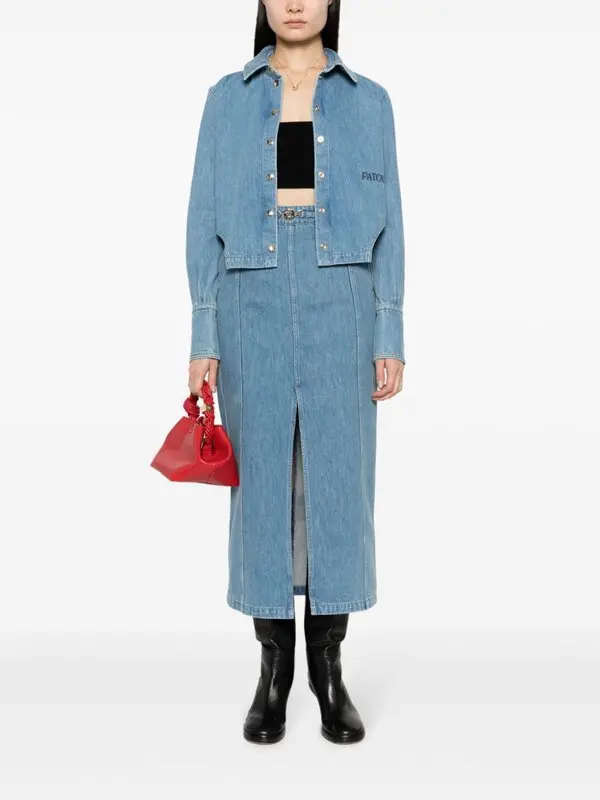 PATOU Slit-detail Denim Midi Skirt - Blue