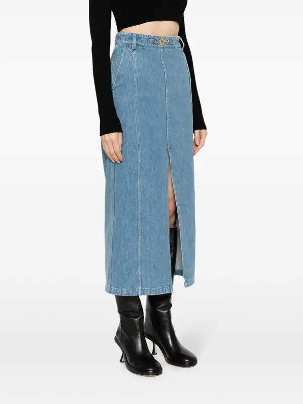 PATOU Slit-detail Denim Midi Skirt - Blue
