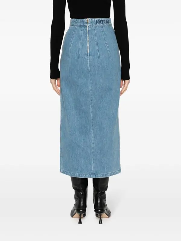 PATOU Slit-detail Denim Midi Skirt - Blue