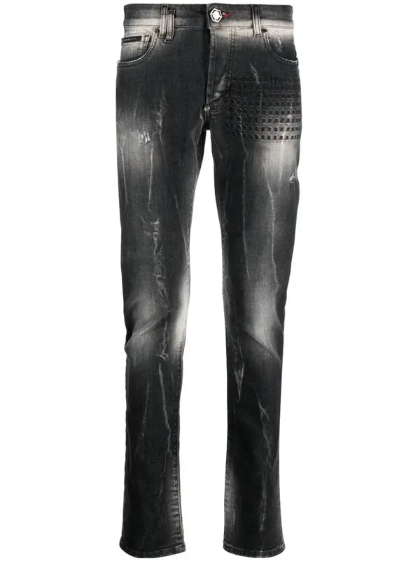 Philipp Plein Skull & Bones Embroidered Jeans