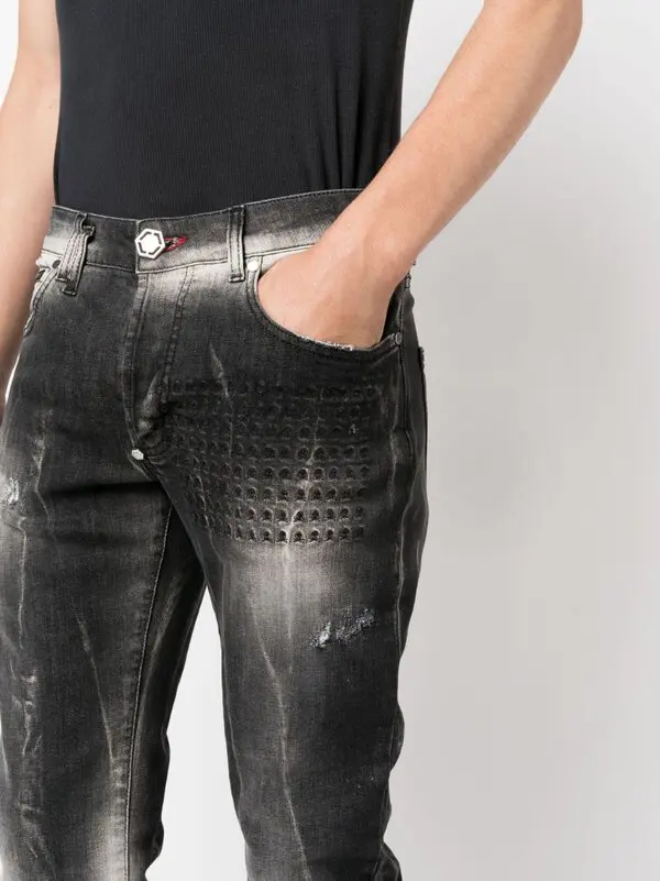 Philipp Plein Skull & Bones Embroidered Jeans