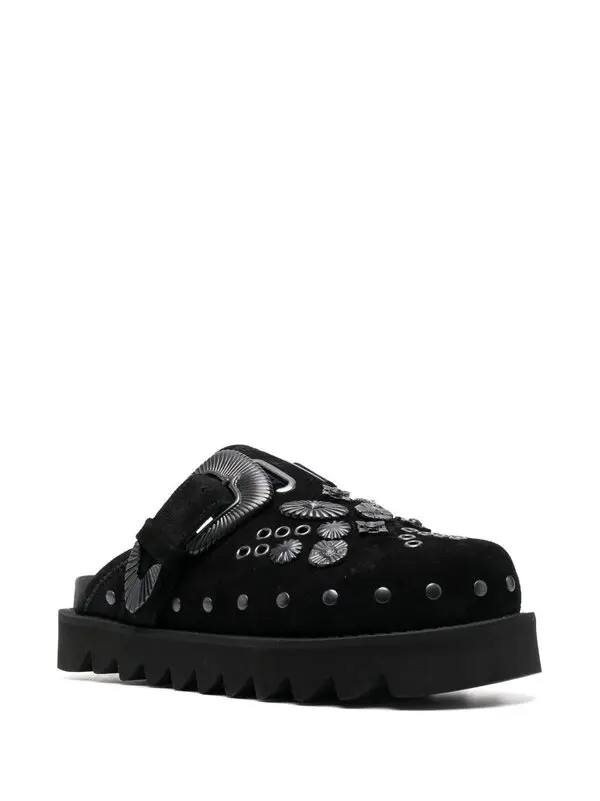 Toga Sabot Metal Suede Mules - Black
