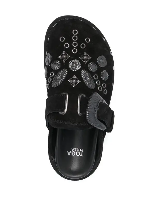 Toga Sabot Metal Suede Mules - Black