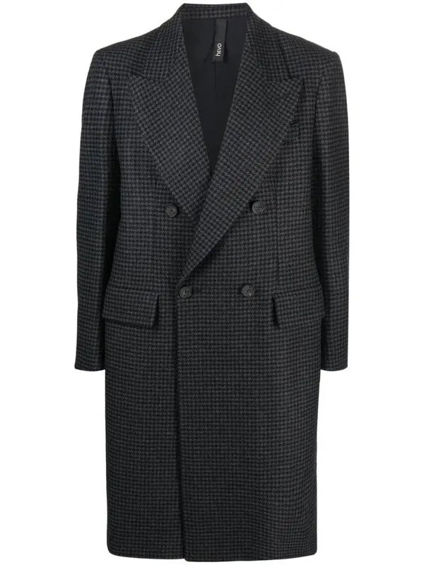 HEVO Martina Franca Houndstooth Midi Coat - Black