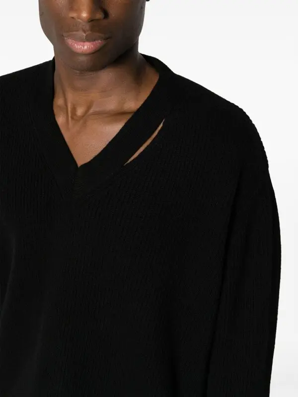 PAURA Cut-out Virgin Wool Jumper - Black