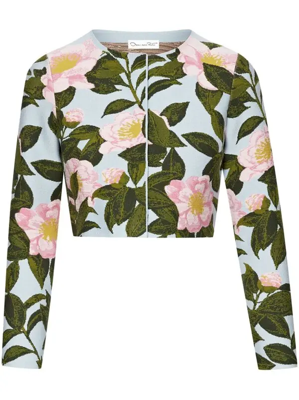 Oscar De La Renta Floral-jacquard Cropped Cardigan - Pink