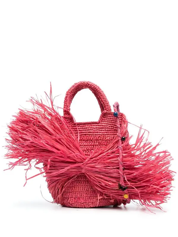 MADE FOR A WOMAN Kifafa Frange Straw Crossbody Bag - Pink