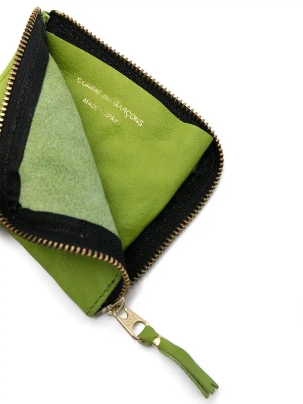 Comme Des Garçons Zip-up Leather Cardholder - Green