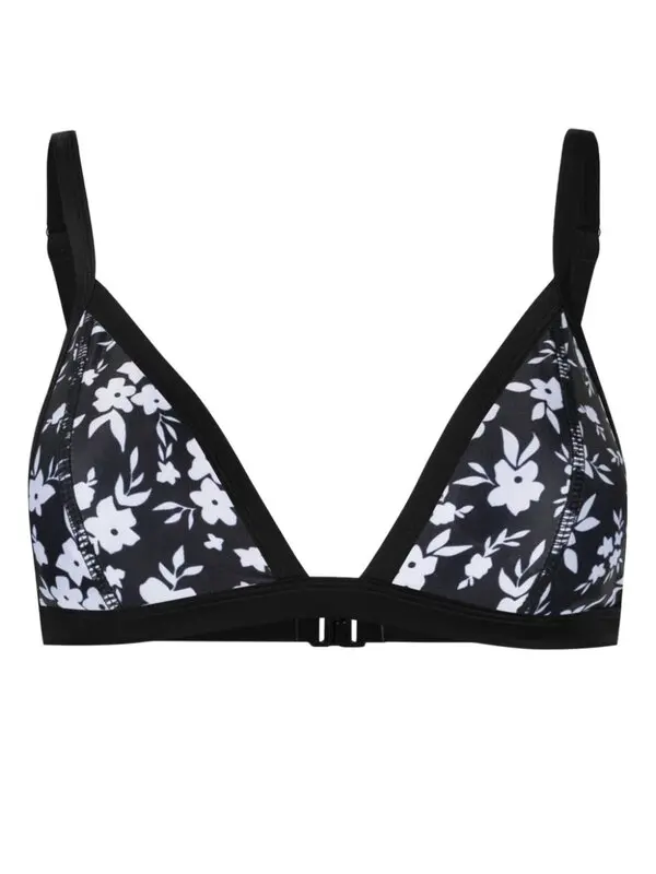 DUSKII Floral Print Triangle Bikini Top - Black