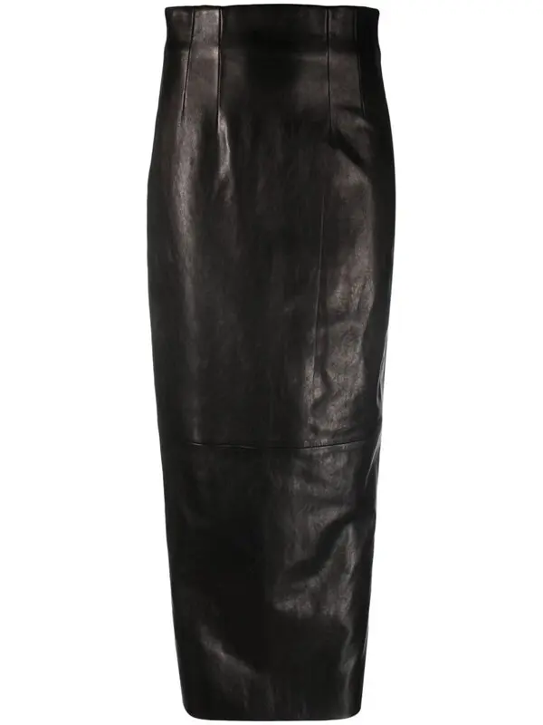 Khaite The Loxley Leather Midi Skirt - Black