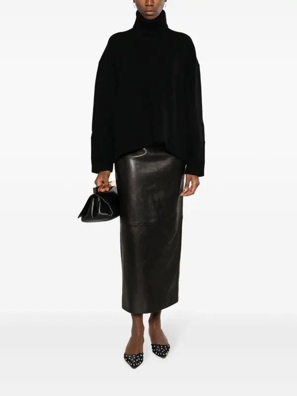 Khaite The Loxley Leather Midi Skirt - Black