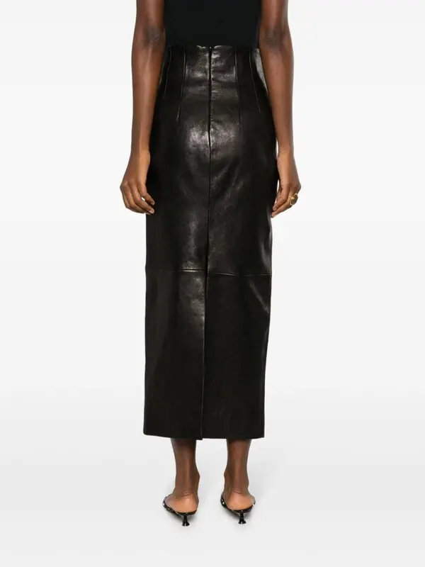 Khaite The Loxley Leather Midi Skirt - Black