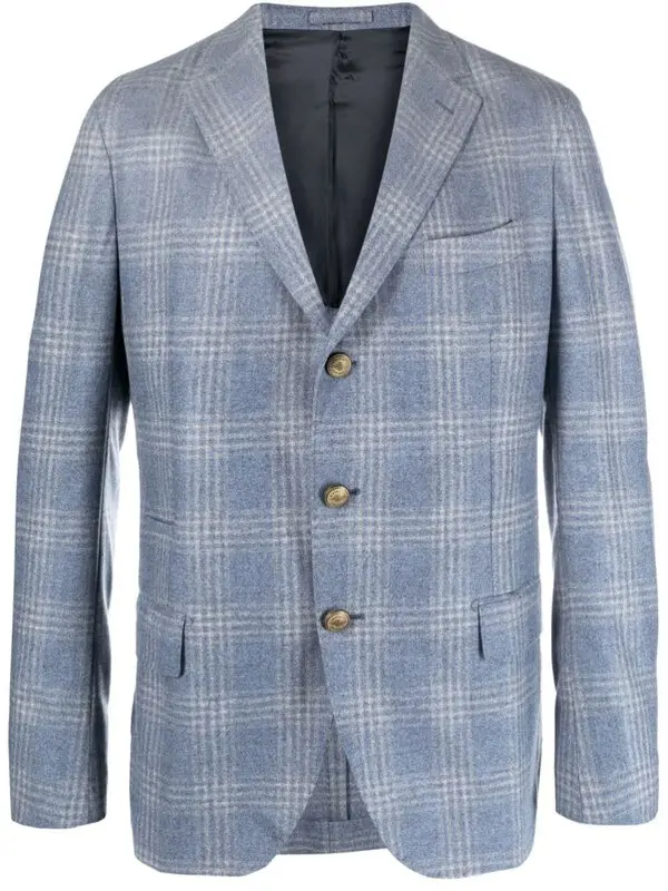 Eleventy Check-pattern Single-breasted Blazer - Blue