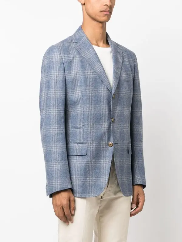Eleventy Check-pattern Single-breasted Blazer - Blue