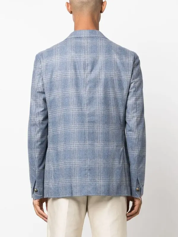 Eleventy Check-pattern Single-breasted Blazer - Blue