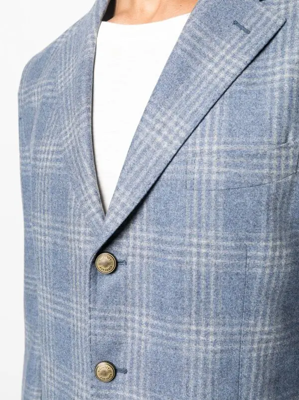 Eleventy Check-pattern Single-breasted Blazer - Blue