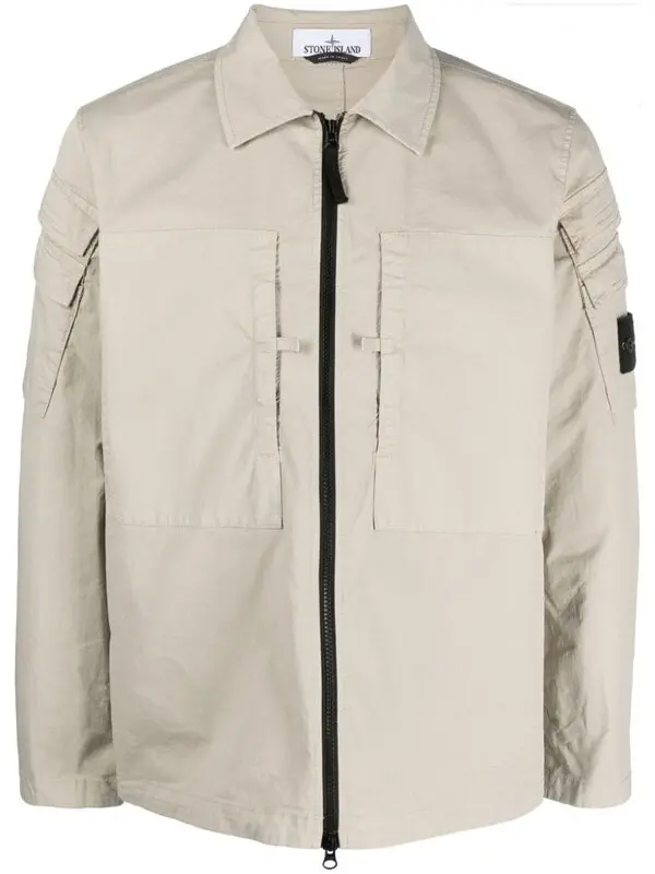Stone Island Compass-patch Zip-up Shirt Jacket