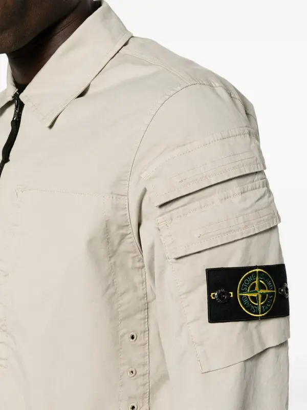 Stone Island Compass-patch Zip-up Shirt Jacket