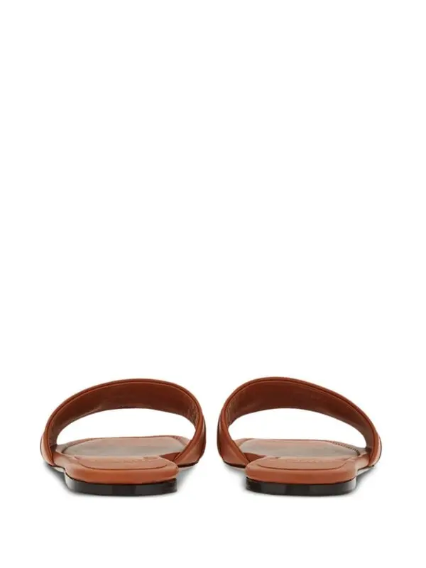 FERRAGAMO Leather Flat Slide With Gancini Ornament - Brown