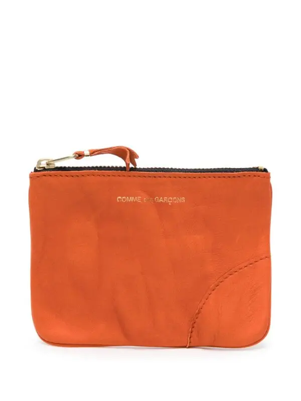 Comme Des Garçons Washed Zip-up Leather Pouch - Orange
