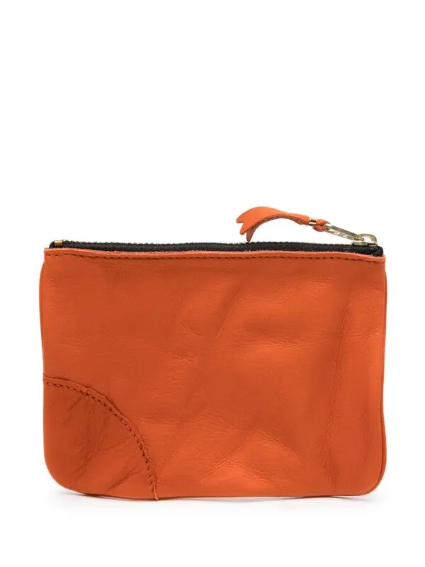 Comme Des Garçons Washed Zip-up Leather Pouch - Orange