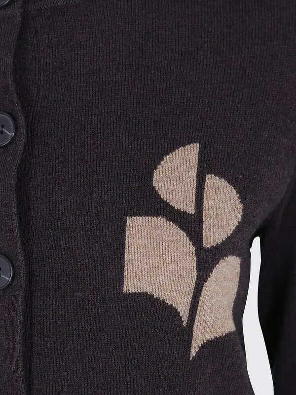 Isabel Marant Étoile Wool And Cotton Blend Cardigan With Flocked Logo - Brown