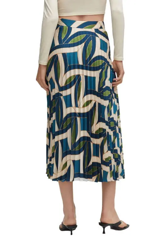 Mango Pleated Printed Midi Skirt