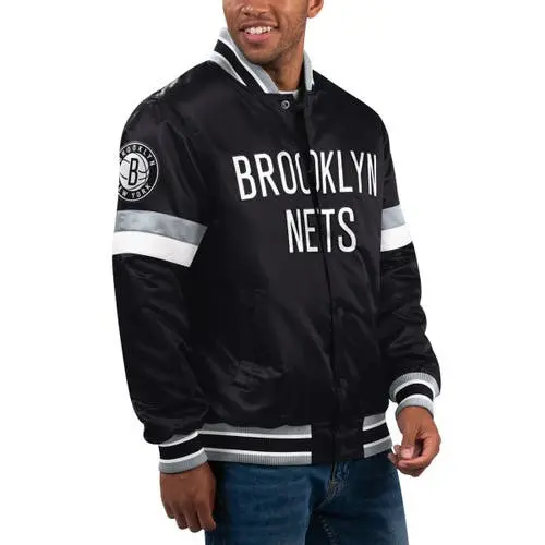 STARTER Brooklyn Nets Home Game Satin Full-snap Varsity Jacket