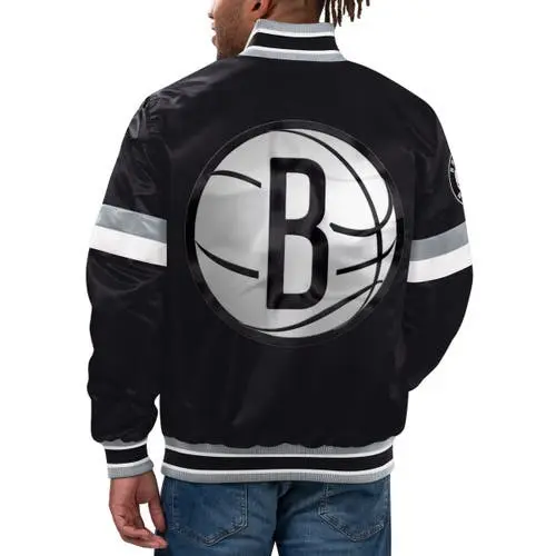 STARTER Brooklyn Nets Home Game Satin Full-snap Varsity Jacket