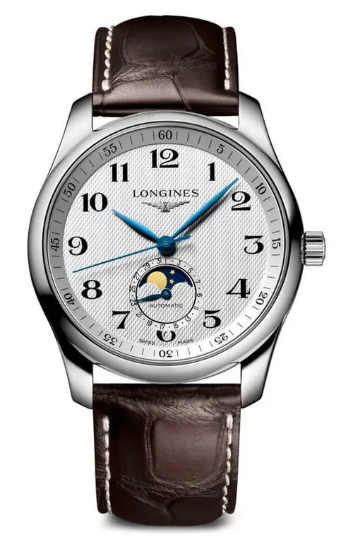 LONGINES Master Automatic Leather Strap Watch - White/brown