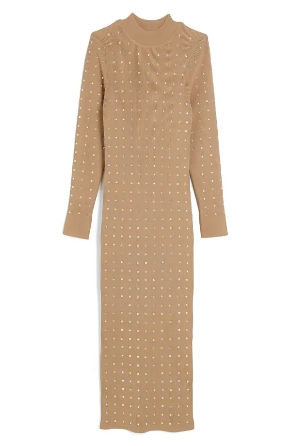 RIVER ISLAND Heatseal Long Sleeve Knit Midi Dress