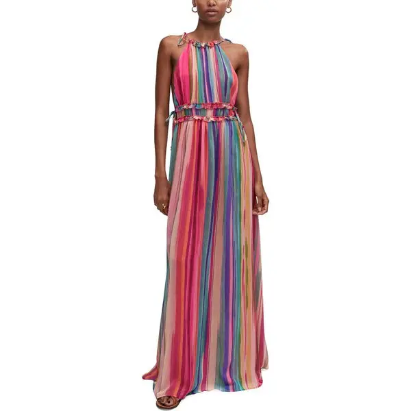knee length dresses for ladies Mango flowy long dress Wine – HotBrandDeals main image 0