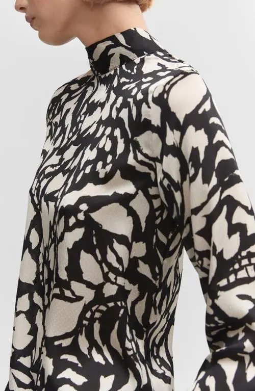 Mango Print Mock Neck Top