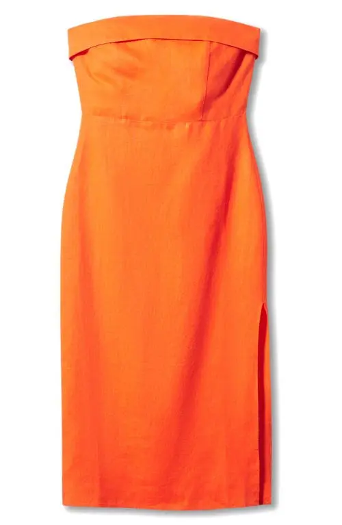Mango Strapless Linen Dress In Orange - 44% Off | Editorialist